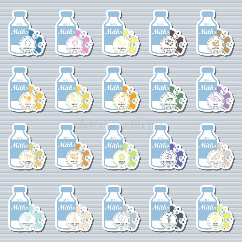 Fresh Milk Flavor Sticker Set - Vector Stock Vector - Illustration of ...