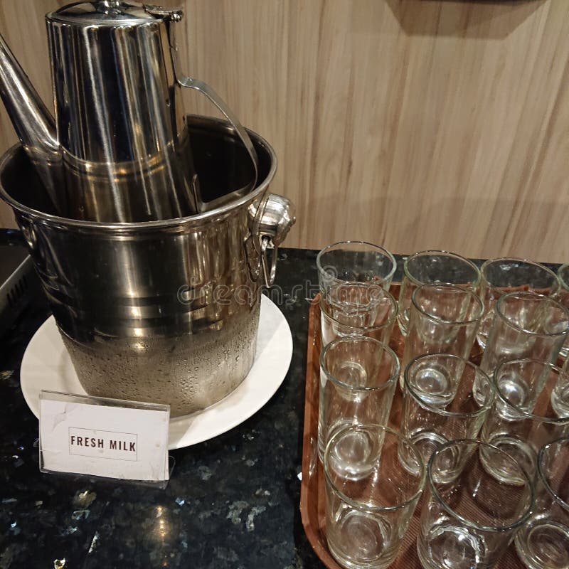 Fresh Milk on the Ice Cube for Set Buffet Stock Photo - Image of fresh ...