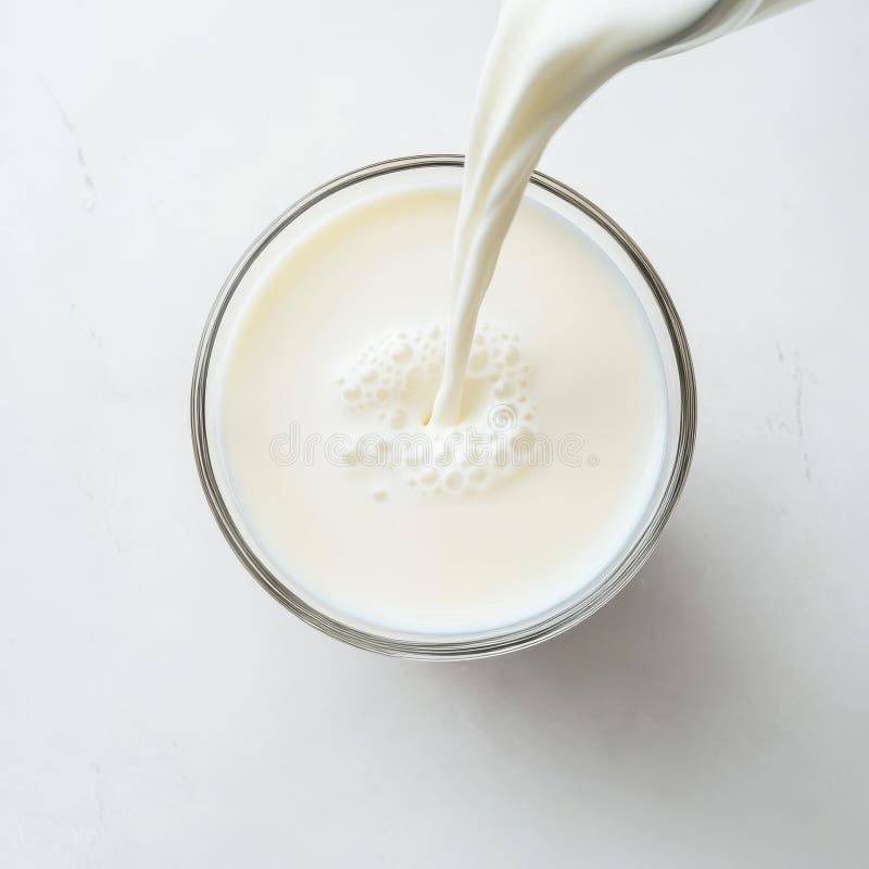Fresh Milk Pouring into a Clear Glass Creating a Creamy Texture and ...