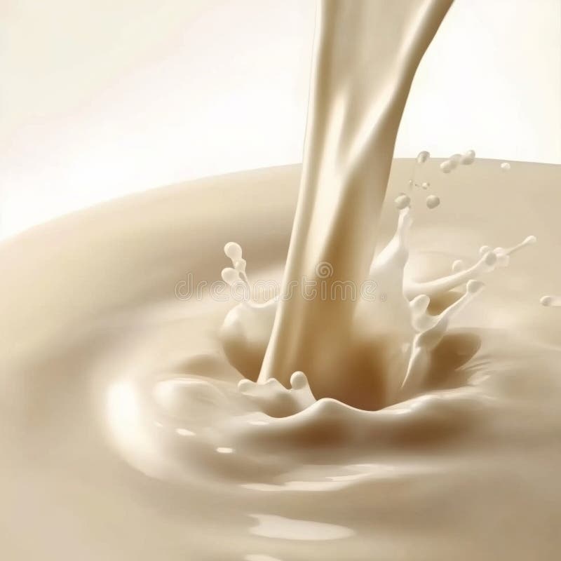 Fresh Milk Pouring into Smooth Liquid Surface with Splash Stock Image ...