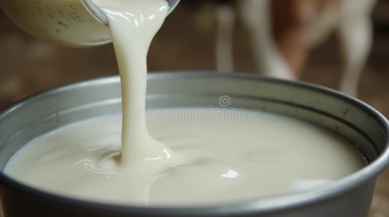 Fresh Milk Pouring into Steel Bucket Stock Photo - Image of organic ...