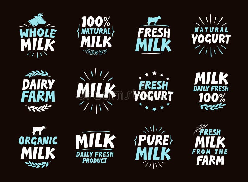 Fresh Milk Set Logo, Label, Element. Dairy Product Emblem, Template ...