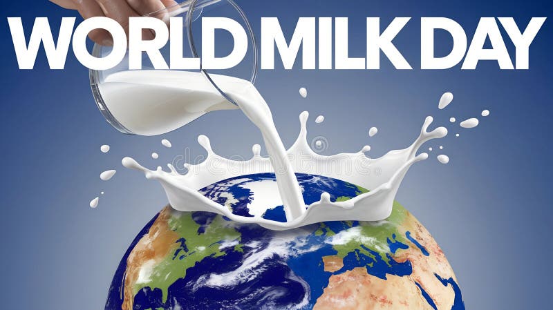 Fresh Milk and World Milk Day Illustration with Blue Sky Stock ...