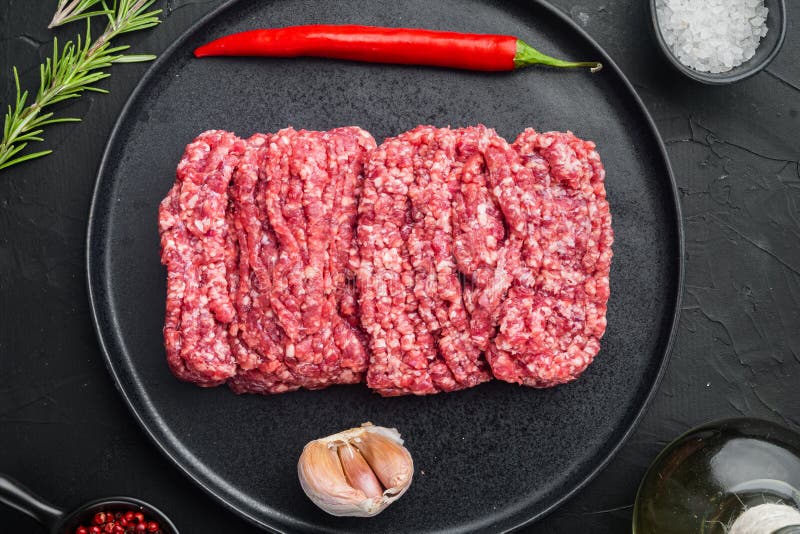 Fresh Minced Meat Ground Beef, on Black Background, Top View Flat Lay ...