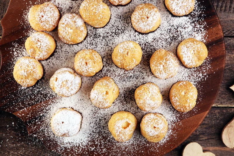 Fresh Mini Cream Puffs. Cream Biscuit Bakery with Cream Stock Image ...