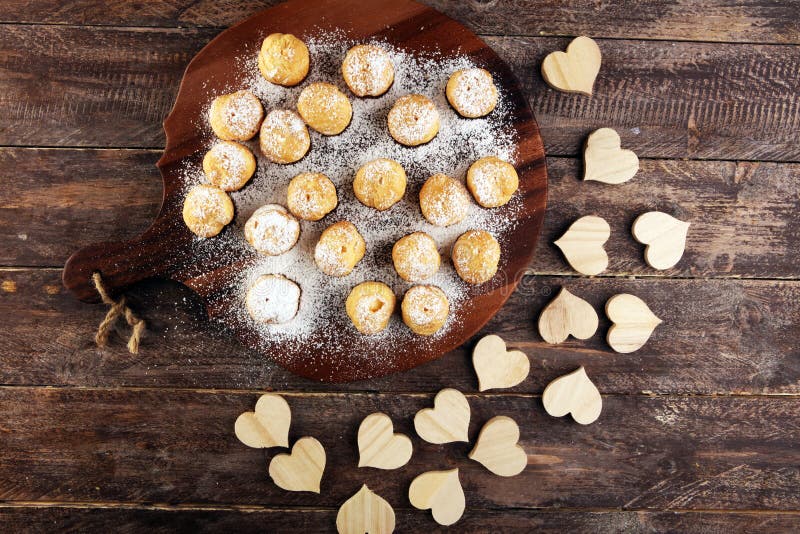 Fresh Mini Cream Puffs. Cream Biscuit Bakery with Cream Stock Image ...