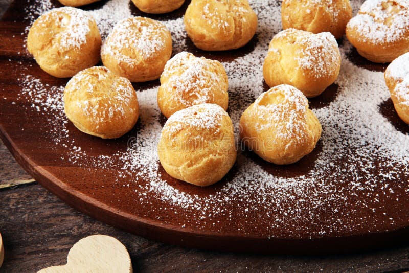 Fresh Mini Cream Puffs. Cream Biscuit Bakery with Cream Stock Image ...