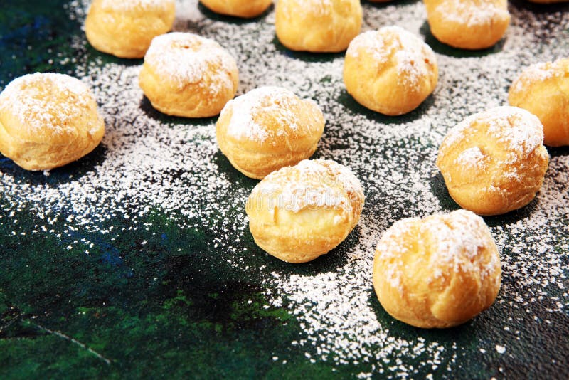 Fresh Mini Cream Puffs. Cream Biscuit Bakery with Cream Stock Image ...