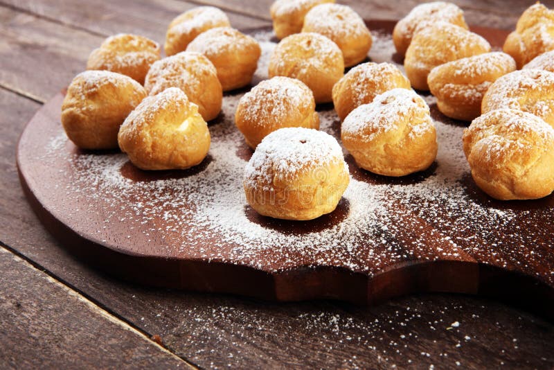 Fresh Mini Cream Puffs. Cream Biscuit Bakery with Cream Stock Photo ...