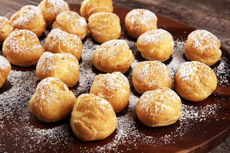 Fresh Mini Cream Puffs. Cream Biscuit Bakery with Cream Stock Photo ...