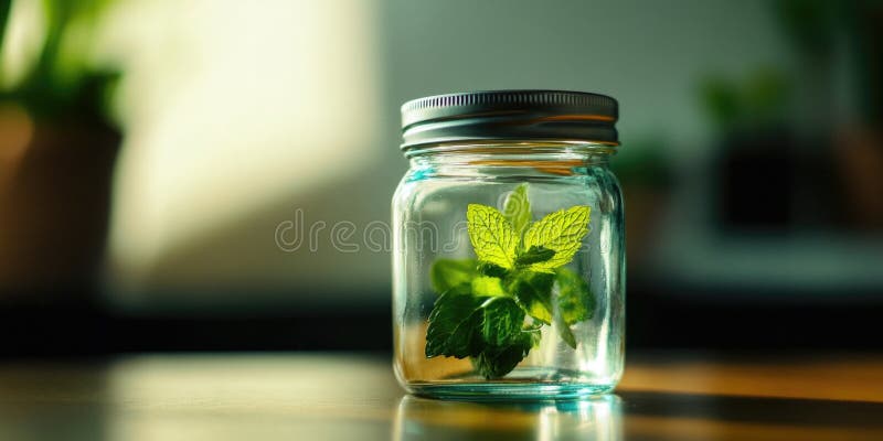 Fresh mint in a jar stock image. Image of home, garden - 359723237
