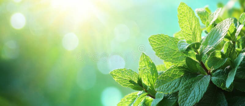 Fresh Mint Leaves Against a Light Green Backdrop with Blank Space for ...
