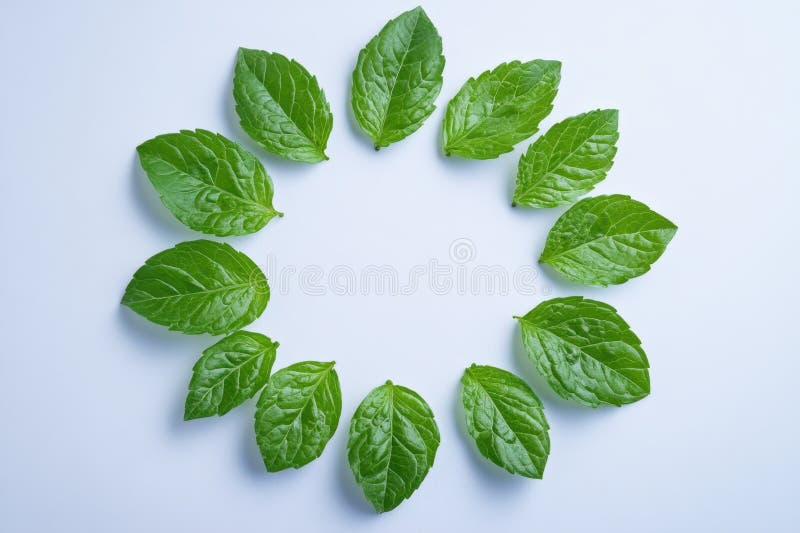 Fresh Mint Leaves Arranged in a Circle Frame on a Light Background ...