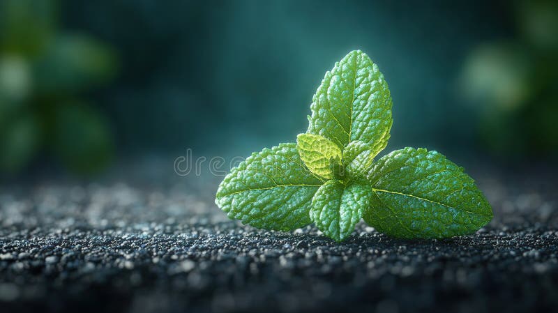 Fresh Mint Leaves on Dark Surface, Nature Background, Soft Light Stock ...