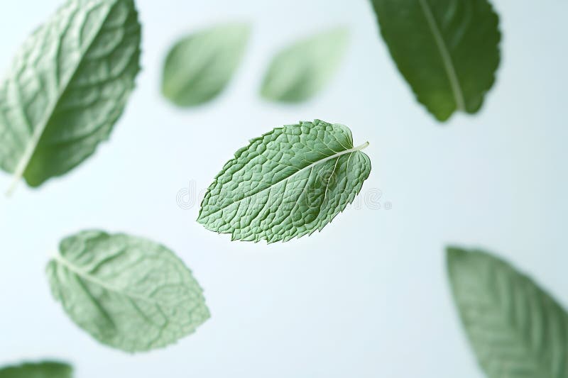 Fresh Mint Leaves Floating Against Soft Green Background Stock Photos ...