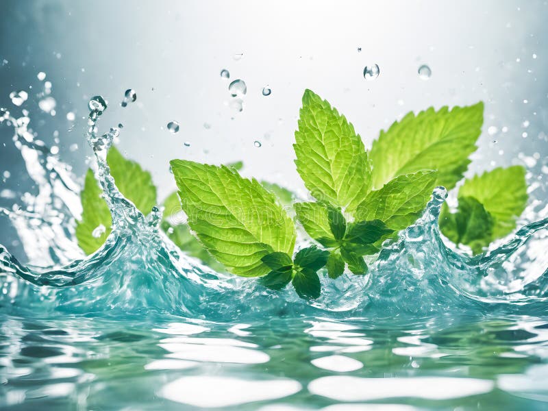 Mint Leaves in Water Splashes Stock Illustration - Illustration of ...