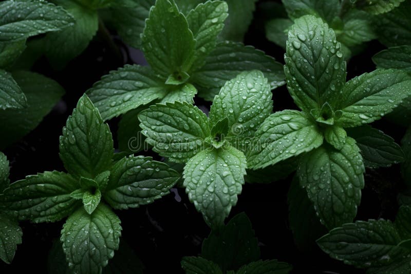 Fresh Mint Leaves with Waterdrops Macro Background, Peppermint Close Up. AI Generated Stock ...