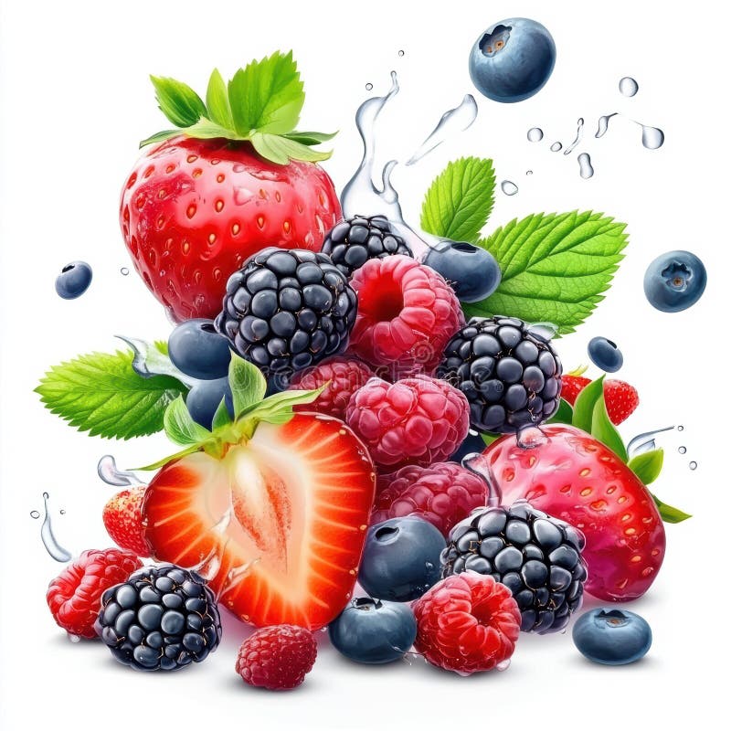 Fresh Mix Berry Fruit with Water Drop Isolated on White Background ...