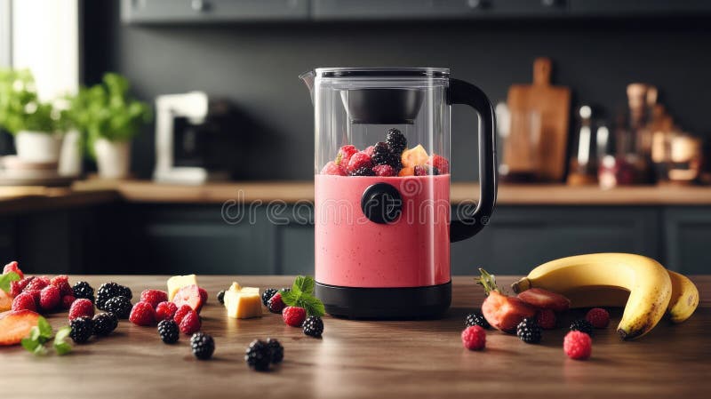 Fresh Mixed Berry Smoothie in Blender on Modern Kitchen Countertop ...