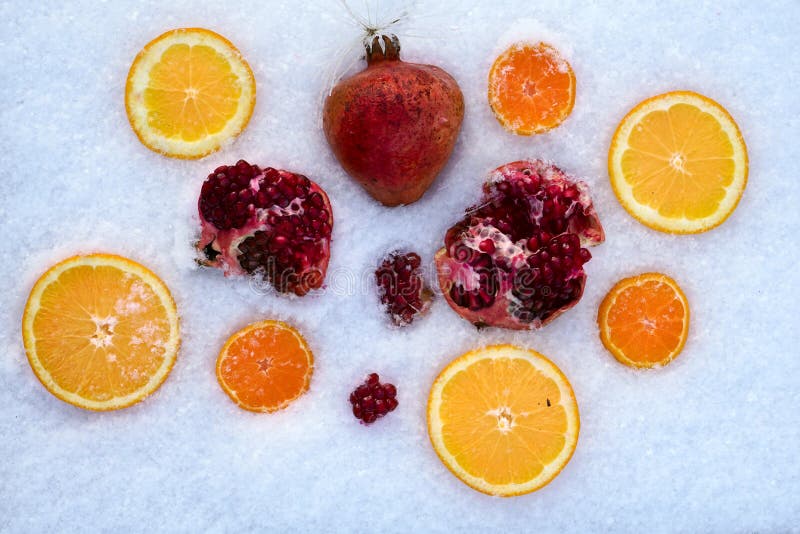 Fresh mixed fruit on snow stock image. Image of organic - 110516487