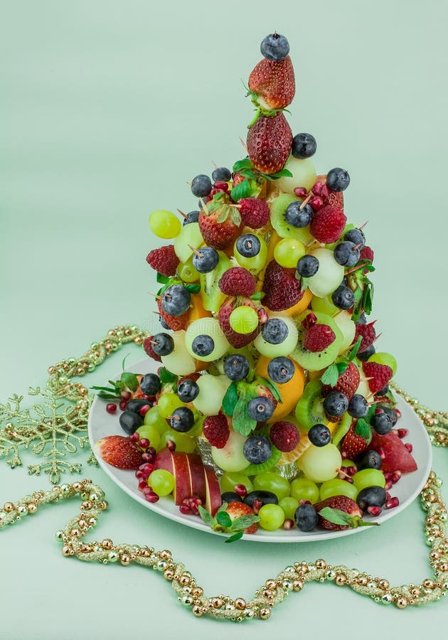 Fresh Mixed Fruits Christmas Tree Shape Stock Photo - Image of advent ...