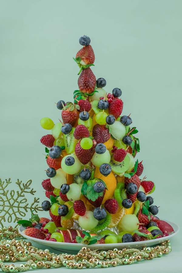 Fresh Mixed Fruits Christmas Tree Shape Stock Photo - Image of fruit ...