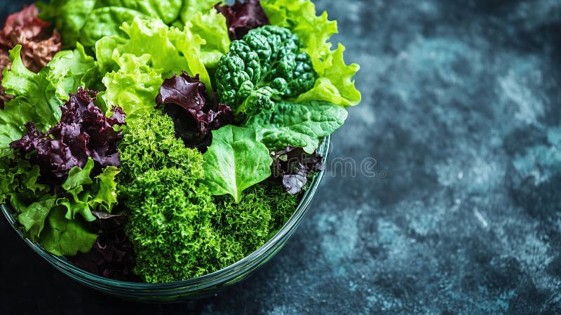 Fresh Mixed Greens Salad in Glass Bowl Stock Illustration ...