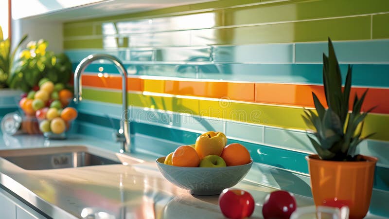 A Fresh and Modern Kitchen with a Fun Twist Vibrant Horizontal Stripes ...