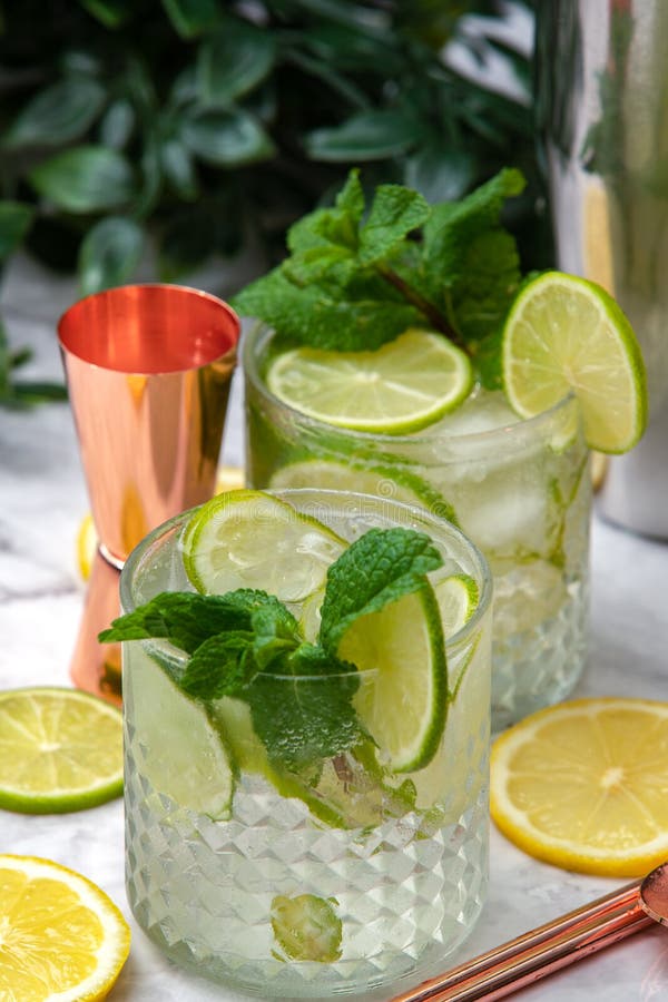 Fresh Mojito Cocktail with Lime and Mint in Glass Stock Image - Image ...