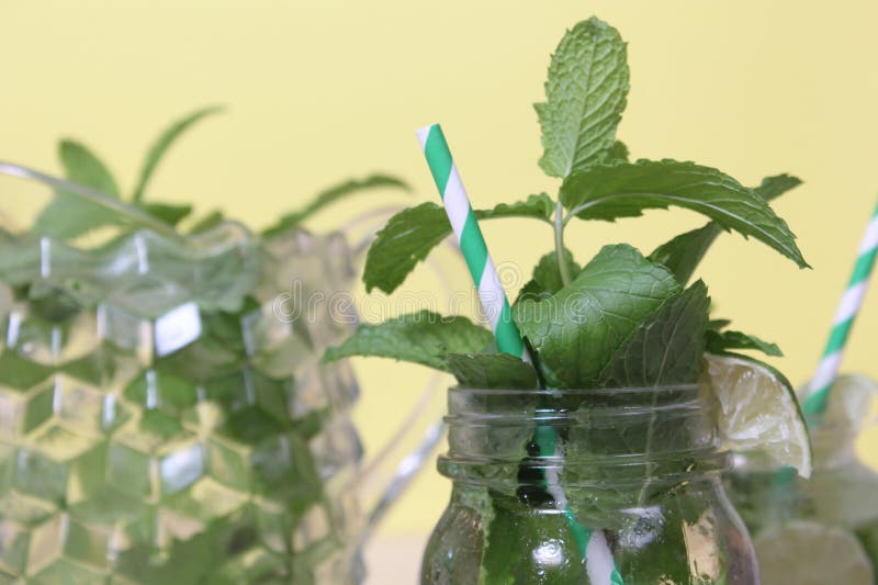 Fresh Mojito Cocktails on Checkered Table in Cafe Stock Photo - Image ...