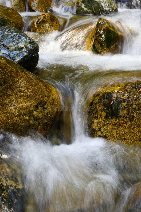 Fresh Mountain Water Rushes Over River Rocks in Silky Motion Stock ...