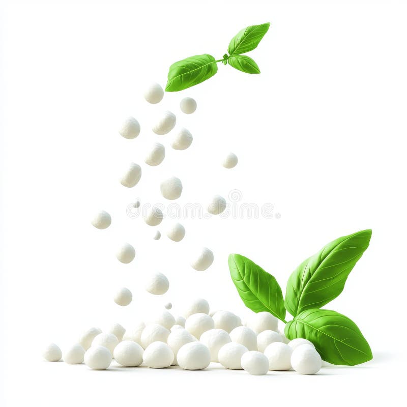 Fresh Mozzarella Balls Falling Alone on a Completely Transparent ...