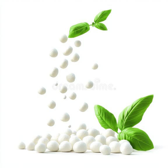 Fresh Mozzarella Balls Falling Alone on a Completely Transparent ...