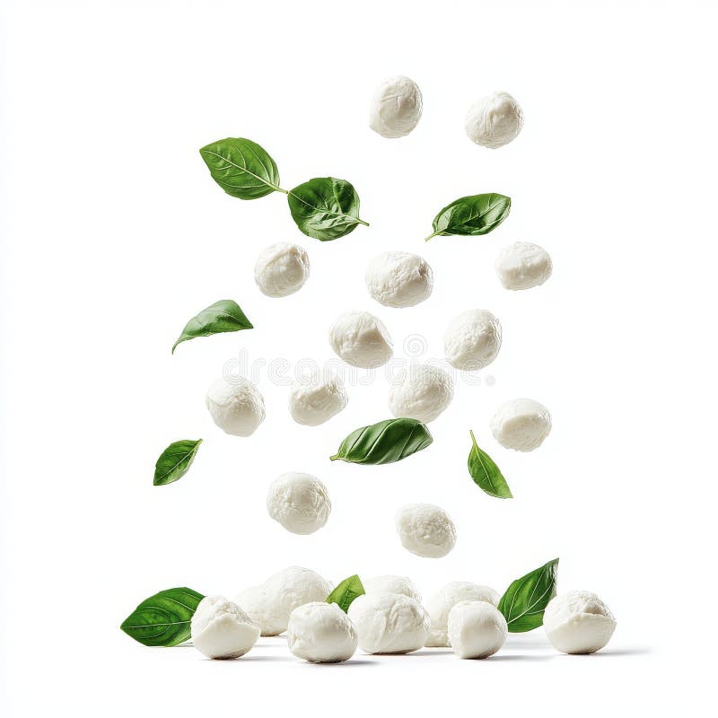 Fresh Mozzarella Balls are Falling in Isolation on a Transparent ...