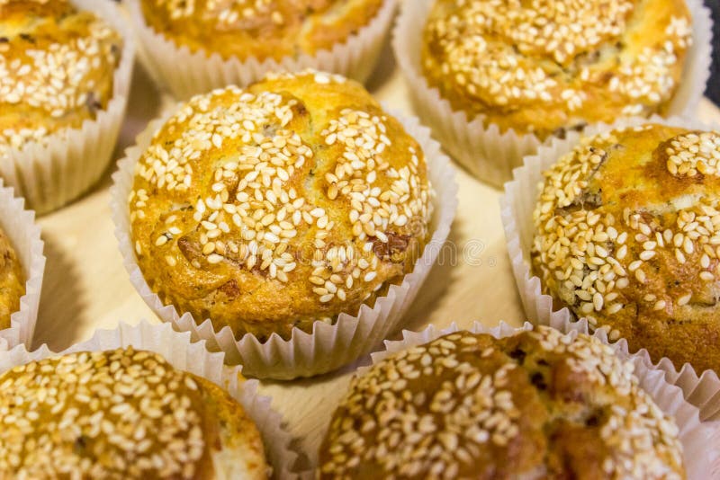 Fresh Muffins with Sesame on Top Stock Image - Image of miniature ...