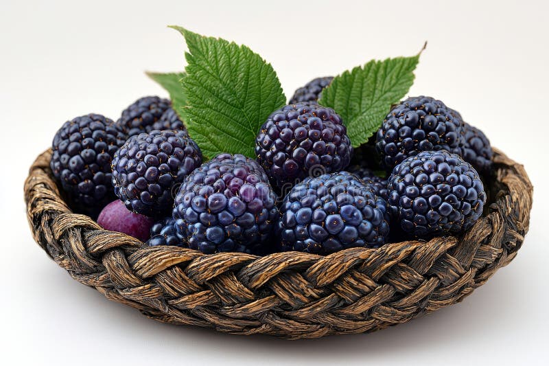 Fresh Mulberries with Their Green Leaves, Isolated on a White ...