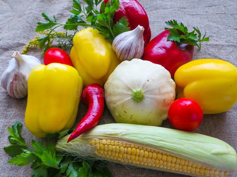 Fresh Multi-colored Vegetables on the Table with Greens Stock Image ...