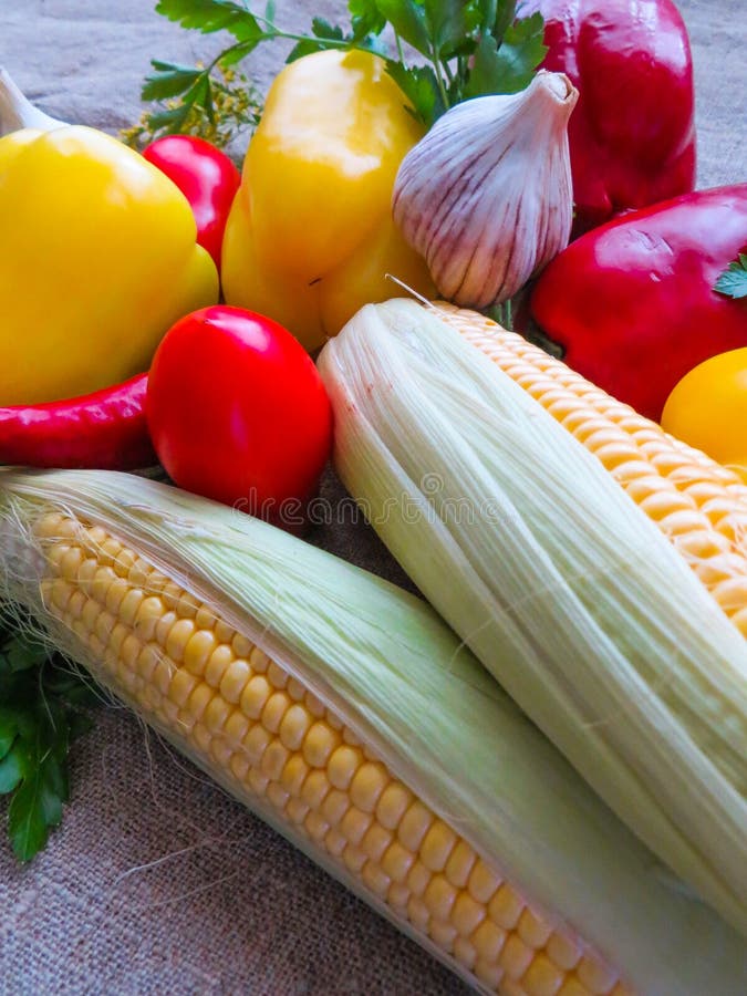 Fresh Multi-colored Vegetables on the Table with Greens Stock Image ...