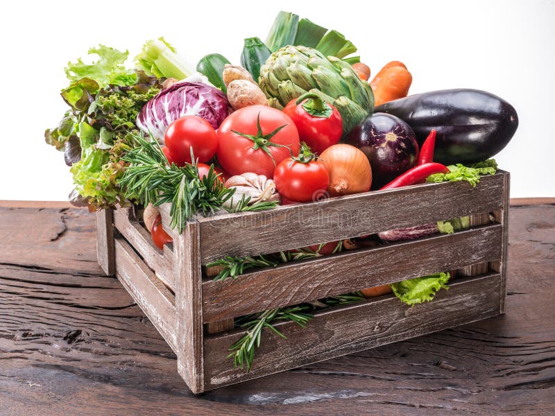 Fresh Multi-colored Vegetables in Wooden Crate. Stock Photo - Image of ...