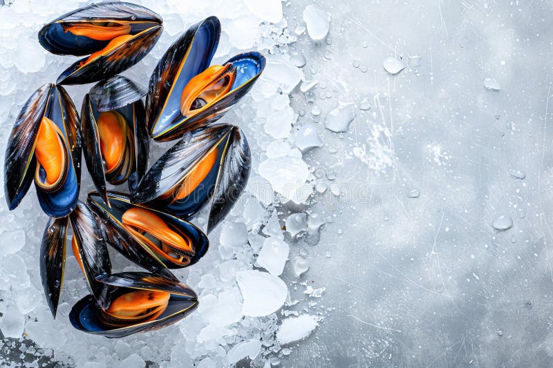 Fresh Mussels with Dripping Drops in the Air on a Transparent ...