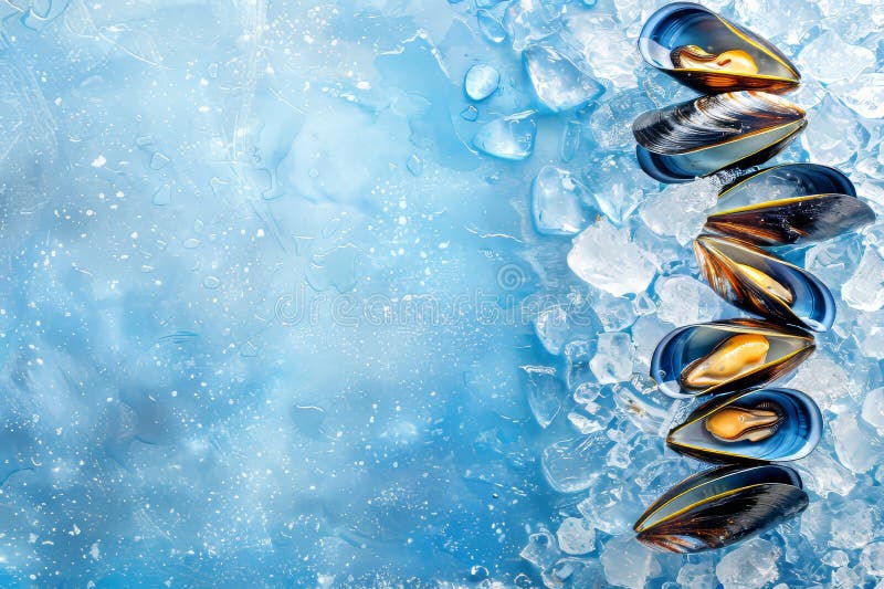 Fresh Mussels with Dripping Drops in the Air on a Transparent ...