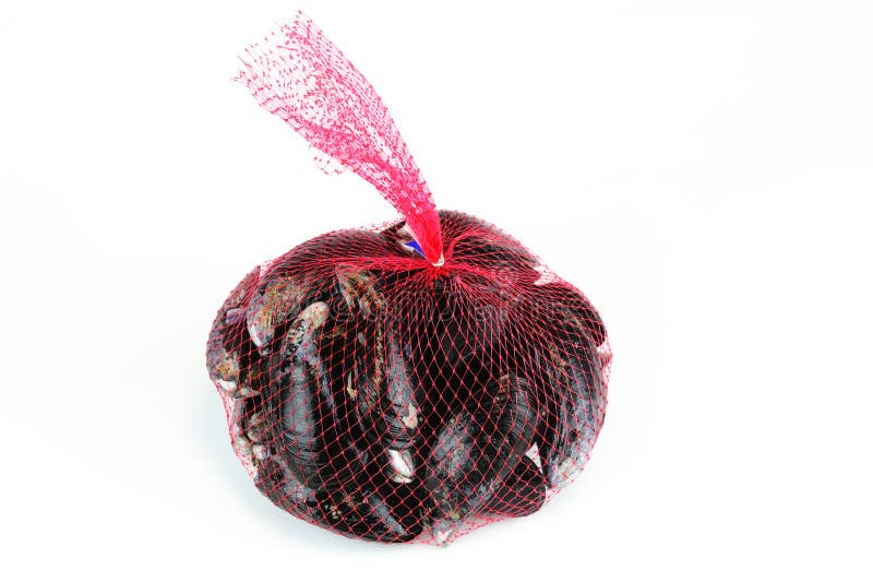 Fresh Mussels in the Plastic Net Bag Stock Image - Image of black ...