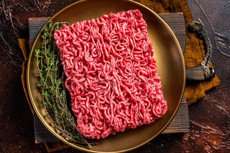 Fresh Mutton Lamb Mince Meat, Raw Ground Meat. Dark Background Stock ...