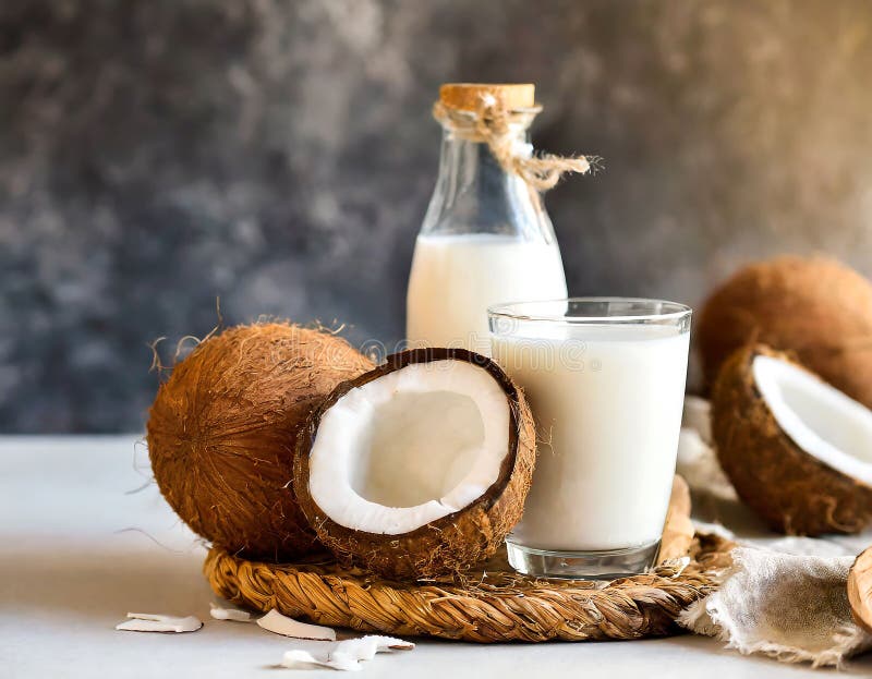 Fresh and Natural Coconut Milk in a Rustic Setting Stock Photo - Image ...