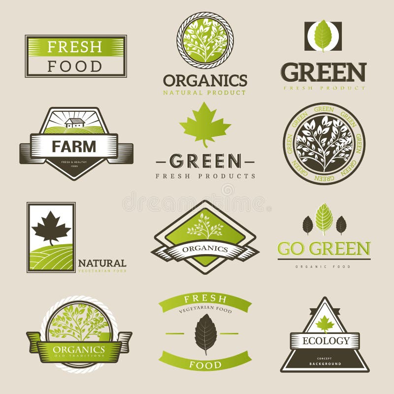 Fresh and Natural Food Logos Stock Vector - Illustration of organic ...