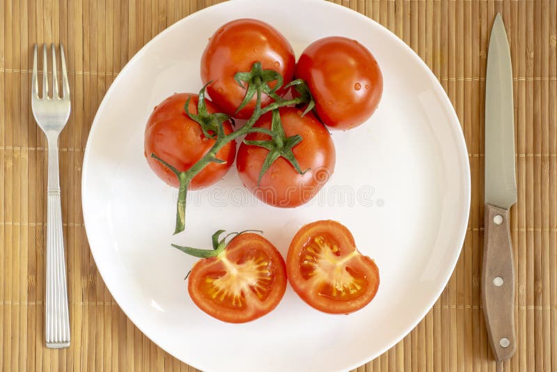 Fresh Natural Tomatoes on Plate Stock Photo - Image of cuisine, garden ...