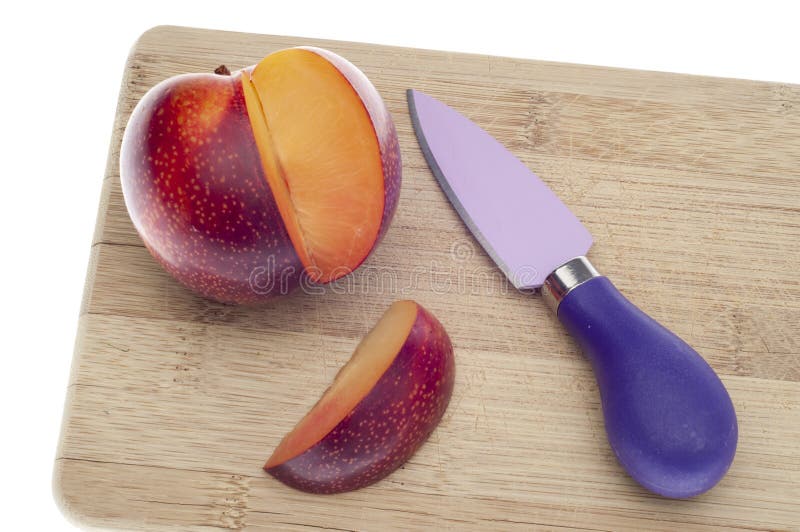 Fresh Nectarine Sliced with Knife Stock Photo - Image of juicy, fresh ...