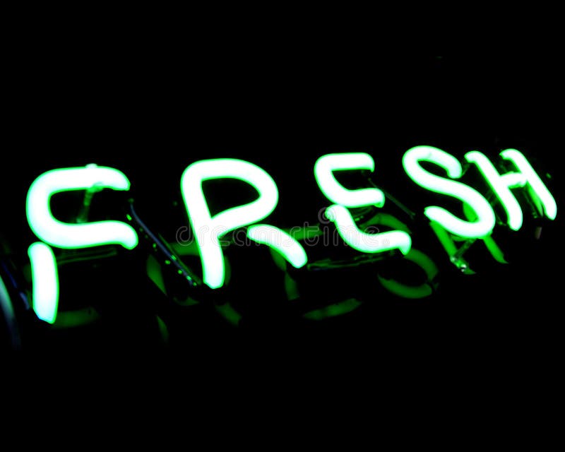 Fresh Neon Sign On Black Background Stock Image - Image of produce ...