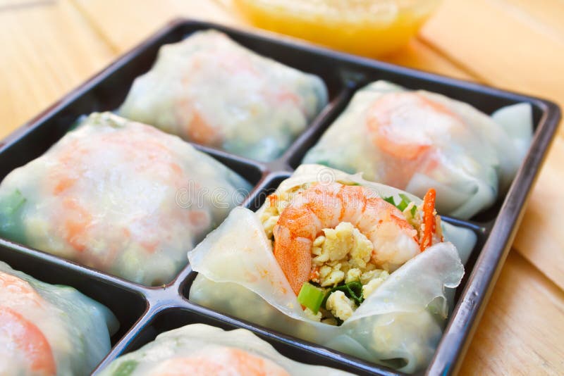 Fresh Noodle Spring Rolls with Shrimp and Vegetable. Stock Photo ...