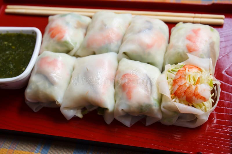 Fresh Noodle Spring Rolls with Shrimp and Vegetable. Stock Photo ...